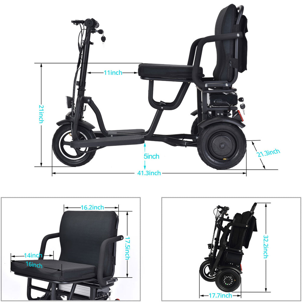 MotoTec Folding Mobility Electric Trike 48v 700w Dual Motor Lithium Bl ...
