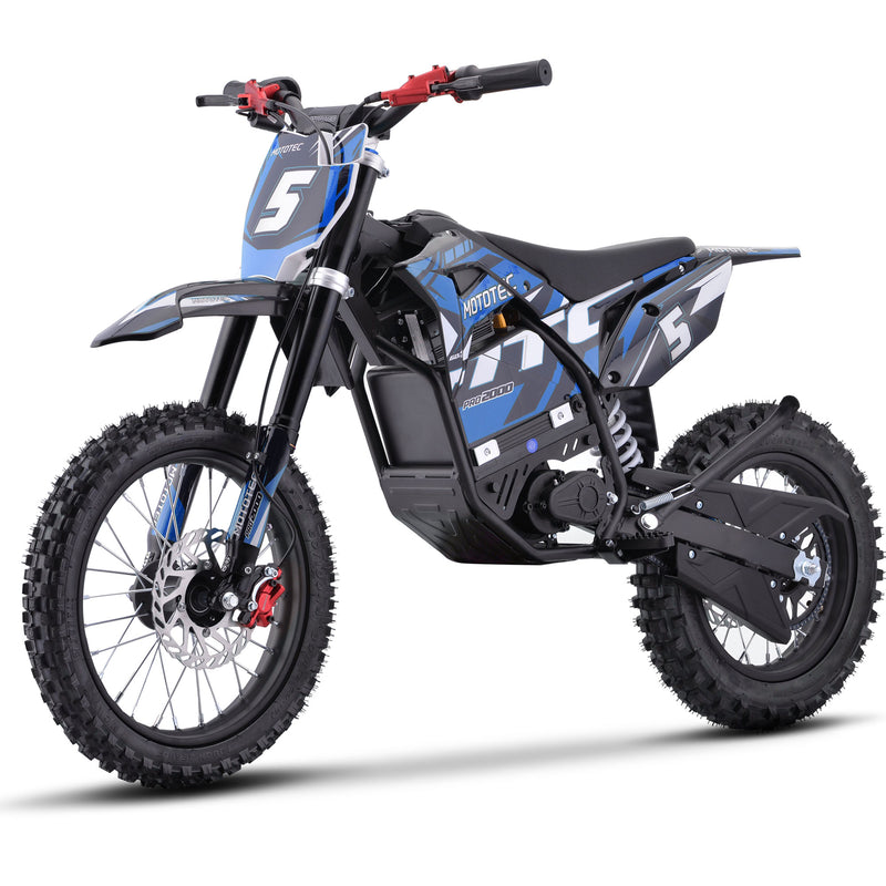 MotoTec 60v Pro Electric Dirt Bike 2000W Lithium Blue - Zoom Electric Bikes