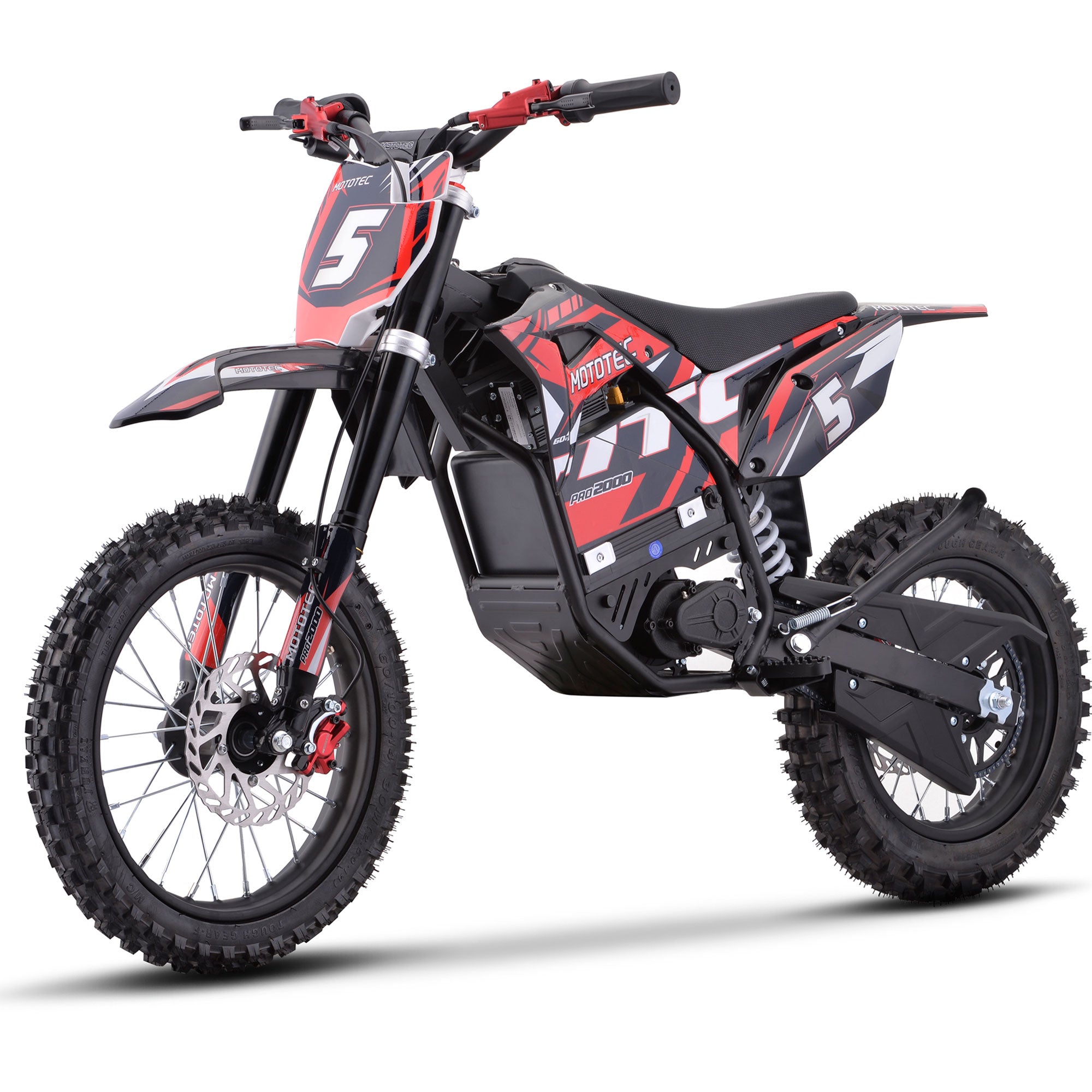 MotoTec 60v Pro Electric Dirt Bike 2000W Lithium Red - Zoom Electric Bikes