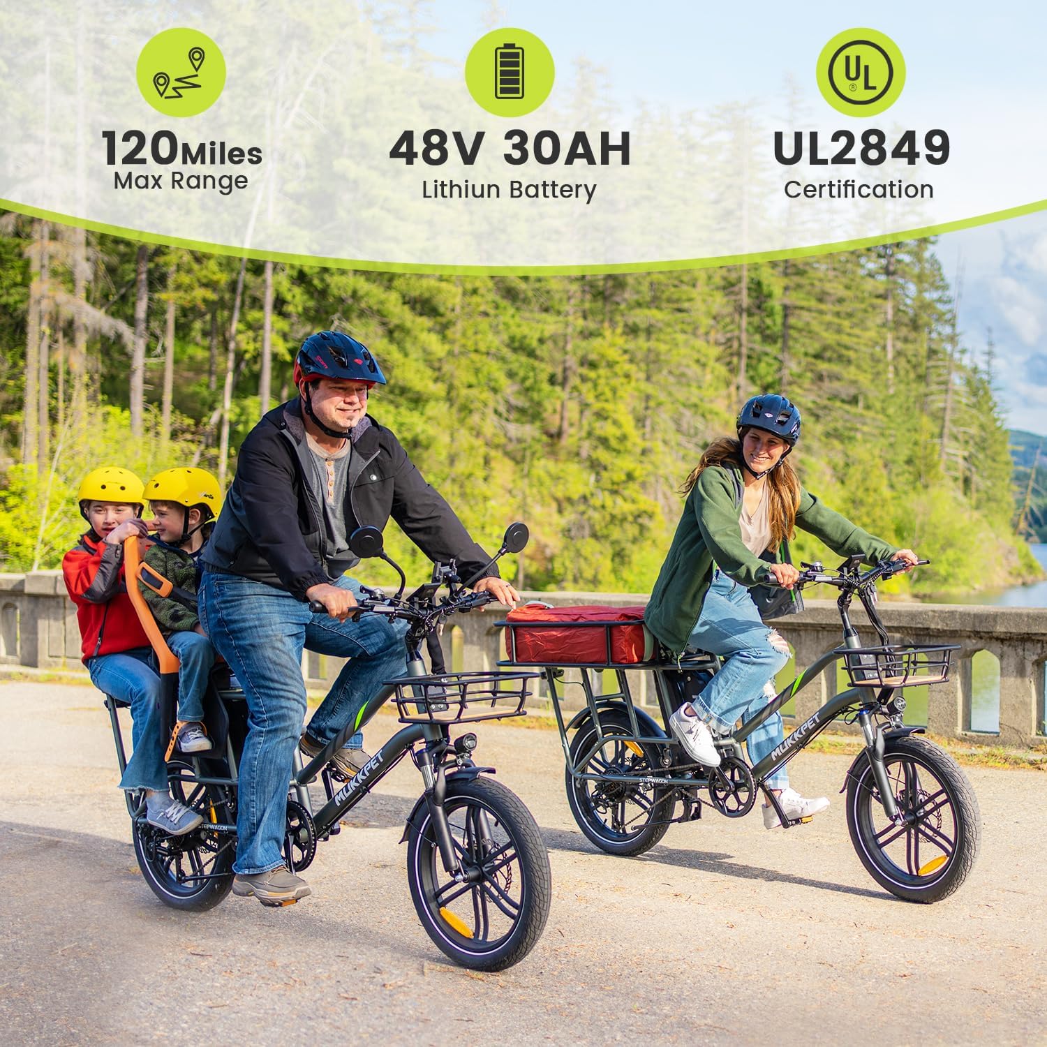 Mukkpet Stepwagon 48V Dual-Battery Step-Thru Cargo Utility Electric Bi ...